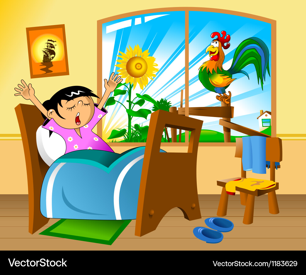 Girl Waking Up In The Morning Royalty Free Vector Image