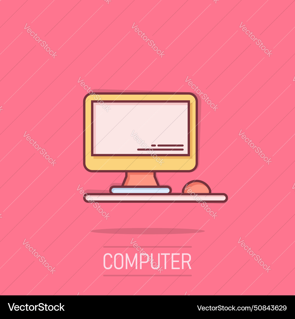 Personal computer in comic style desktop pc Vector Image