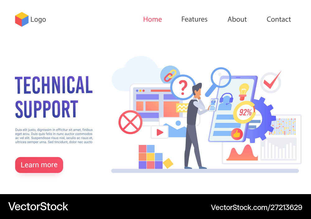 Technical support flat landing page Royalty Free Vector