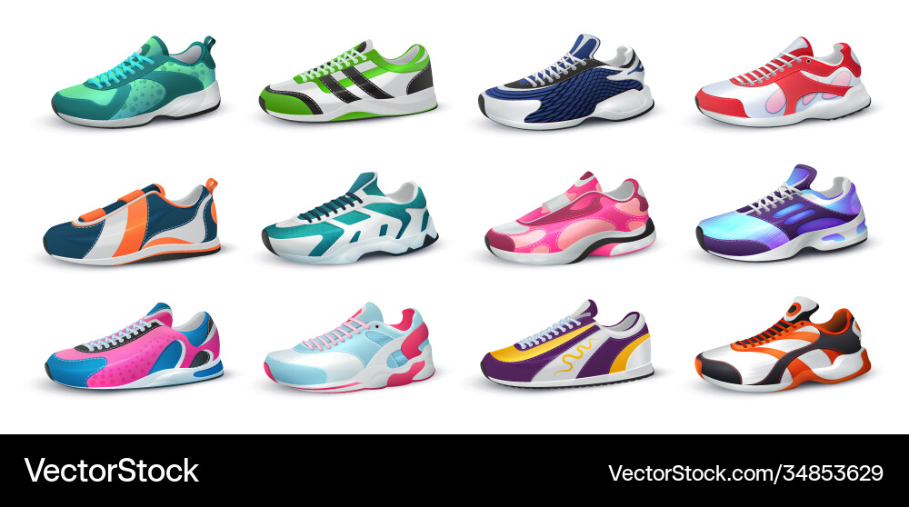 Various realistic sneakers colorful footwear Vector Image