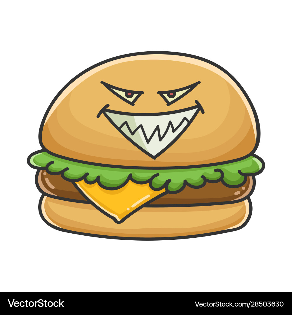 Evil cheese burger cartoon Royalty Free Vector Image