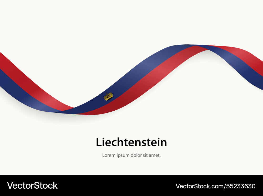 Liechtenstein flag on waving ribbon Royalty Free Vector