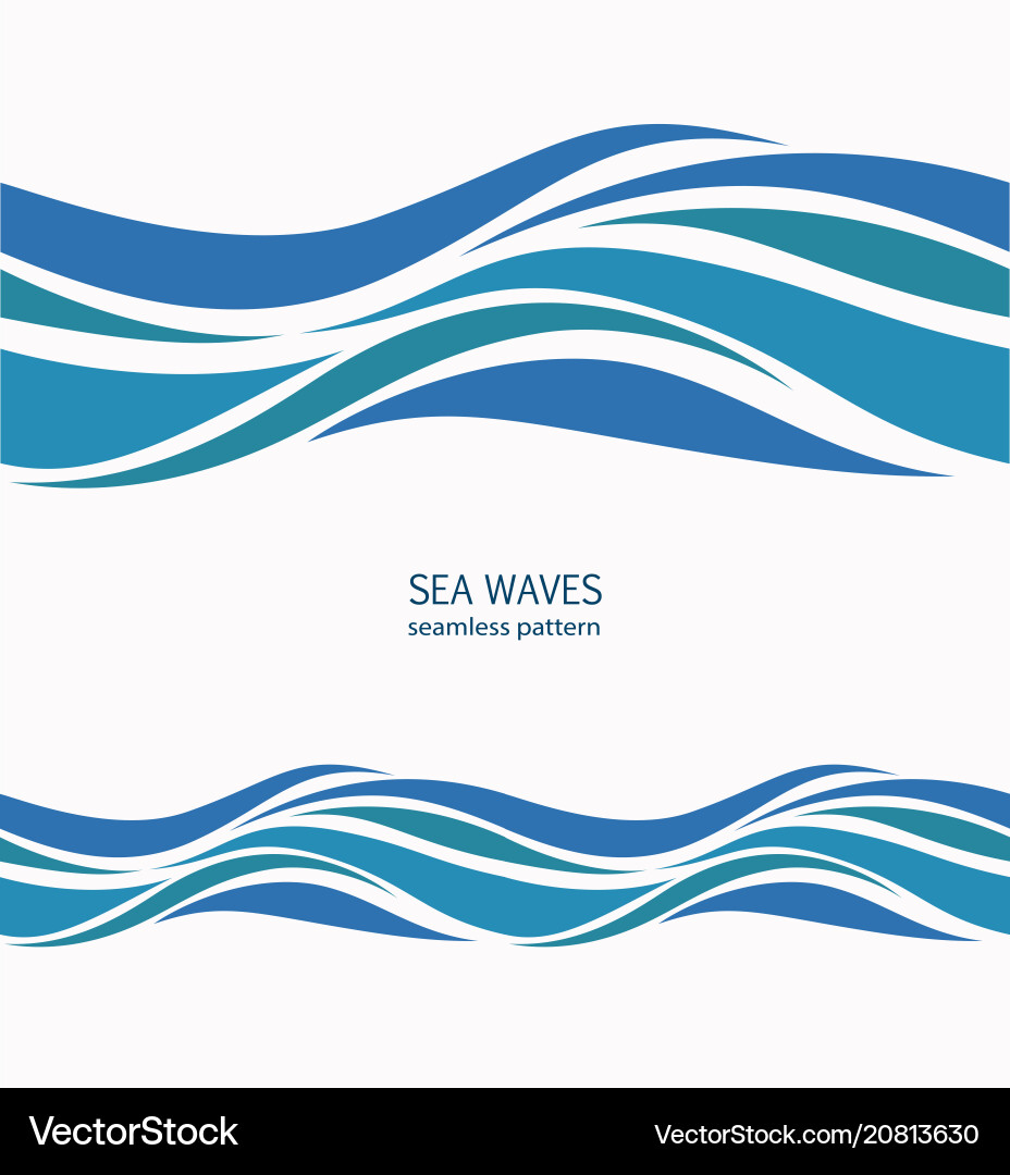 Marine seamless pattern with stylized blue waves Vector Image