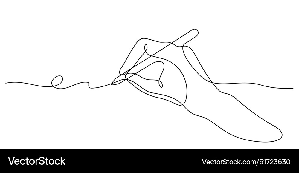 Pen in hand writing one line drawing continuous Vector Image