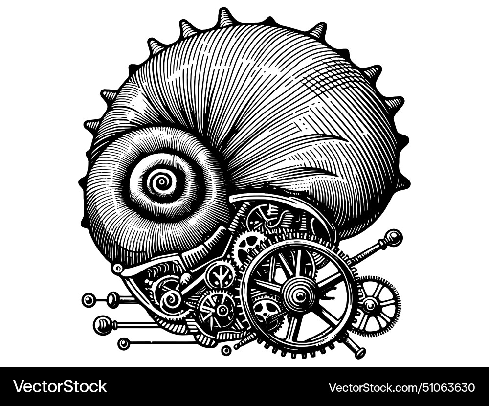 Sea shell with a complex mechanism hand drawing Vector Image