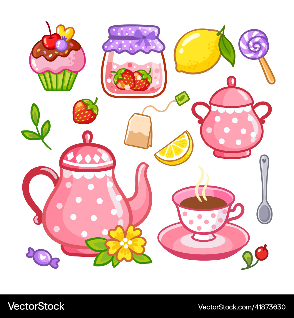 Set of on a tea theme Royalty Free Vector Image