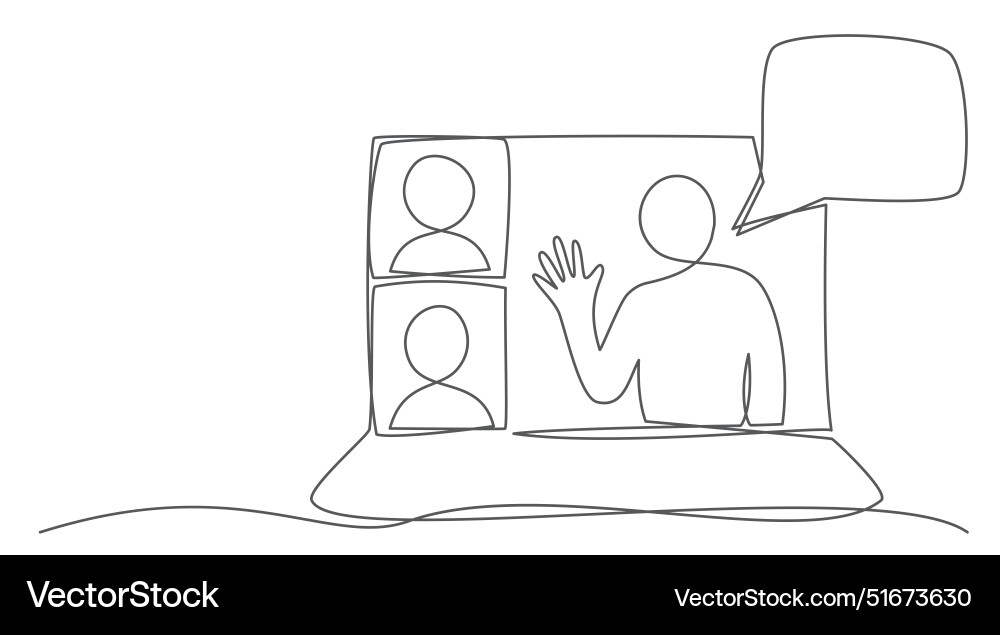 Video conference one line drawing on white Vector Image