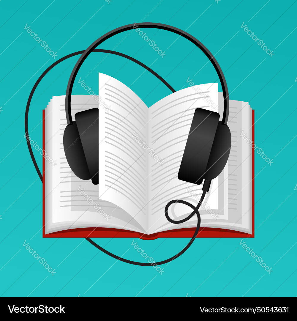 Audiobook - headphones and open book concept Vector Image
