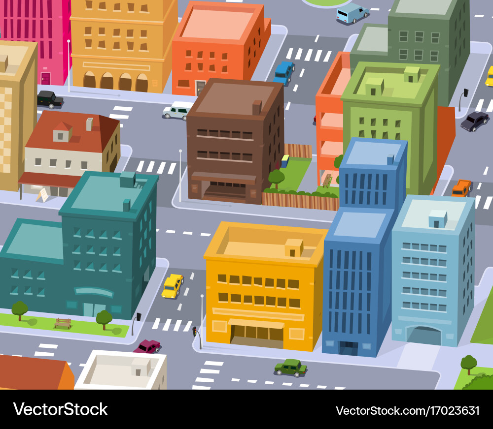 Cartoon city - downtown scene Royalty Free Vector Image