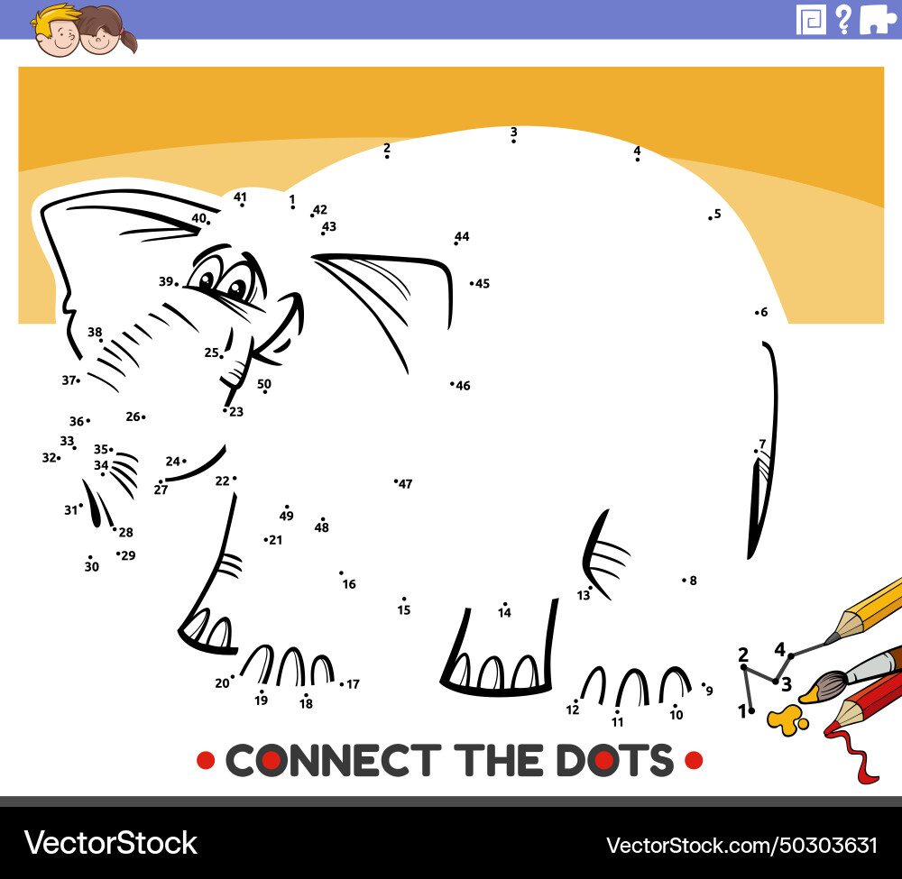 Connect the dots activity with cartoon elephant Vector Image