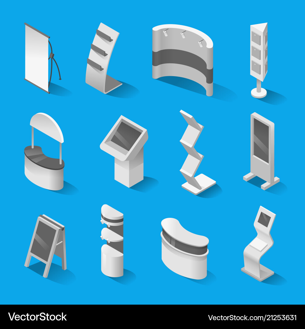 Isometric Exhibition Stands Collection Royalty Free Vector