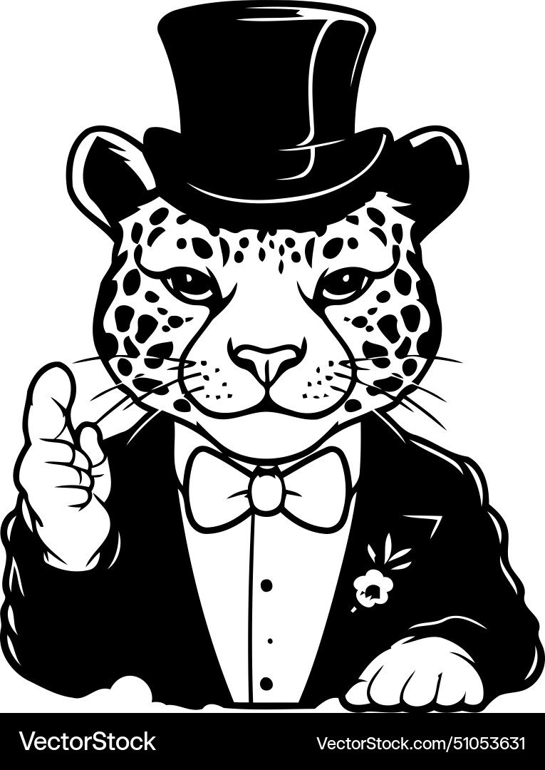 Leopard in a top hat and bow tie Royalty Free Vector Image