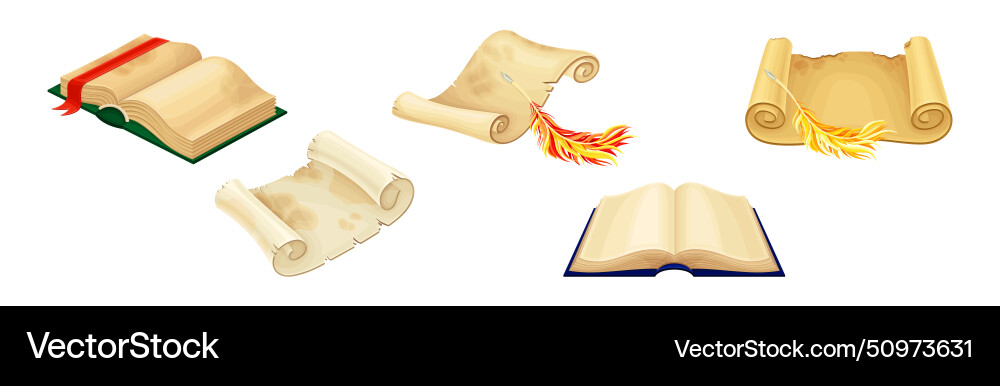 Old book in hard cover with pages and scroll Vector Image