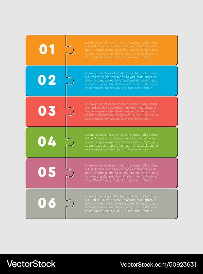 Six piece line infographic jigsaw puzzle process Vector Image