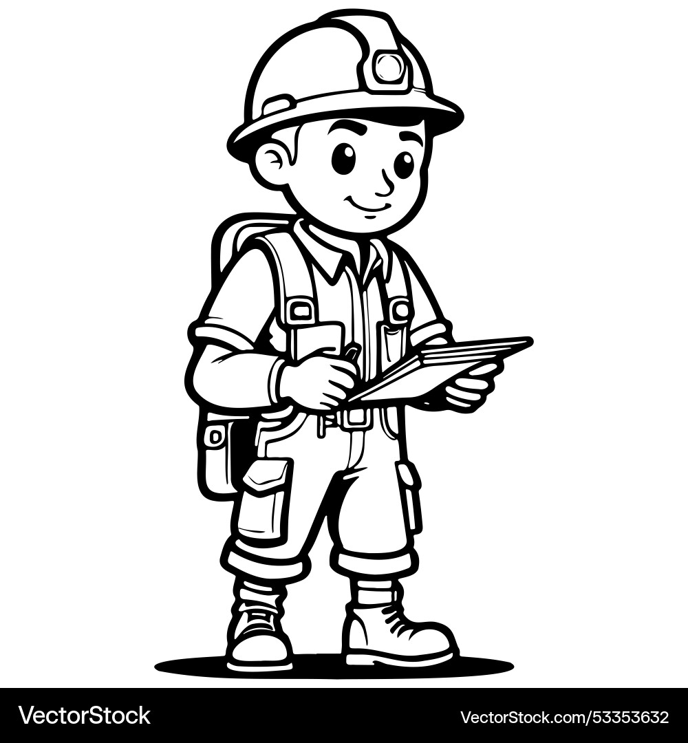 Cartoon engineer hand drawn line transparent Vector Image