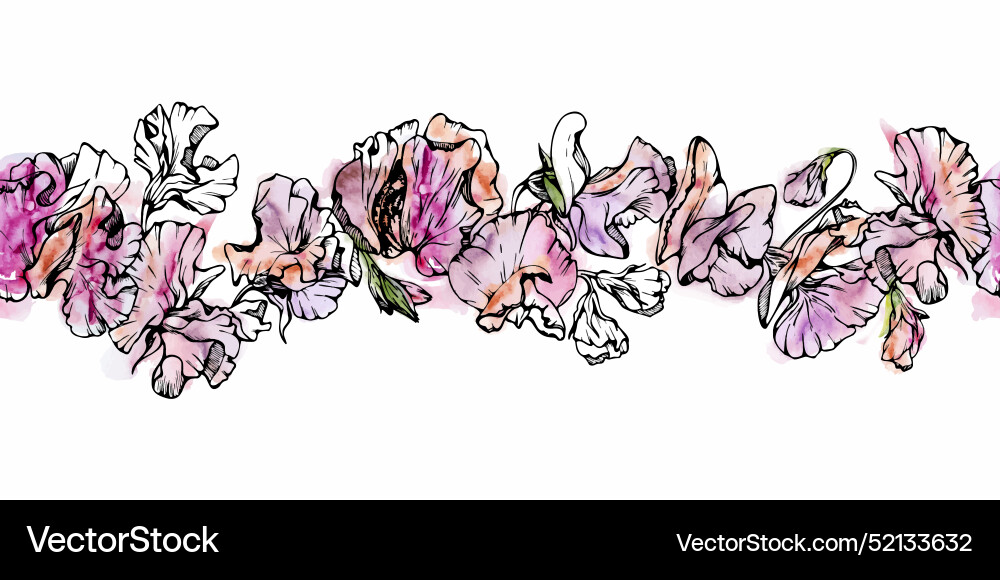 Hand drawn watercolor ink botanical flowers Vector Image