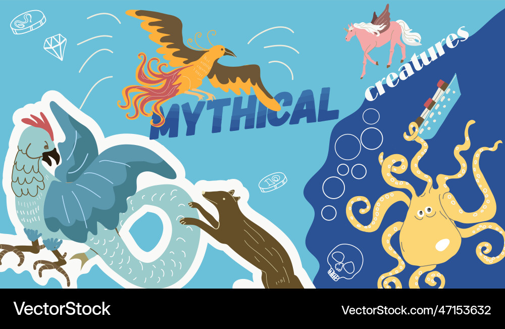 Mythical creatures flat collage Royalty Free Vector Image