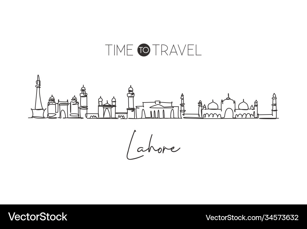 One continuous line drawing lahore city Royalty Free Vector