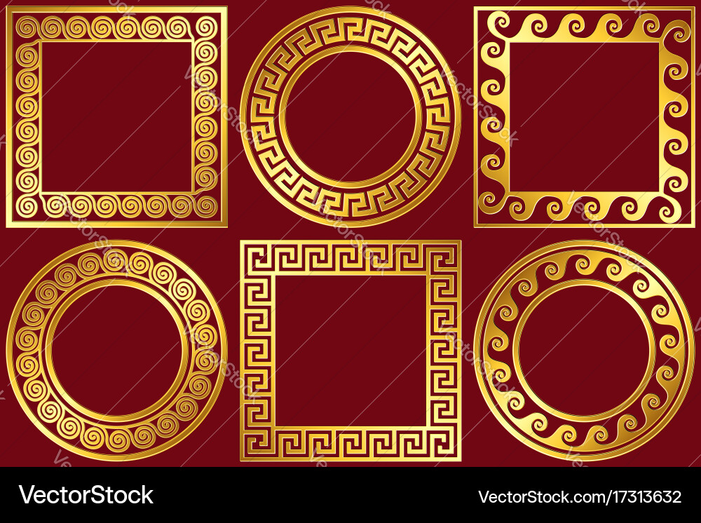 Set golden frames with greek meander pattern Vector Image