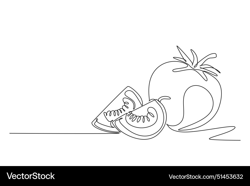 Single one line drawing whole and slice healthy Vector Image