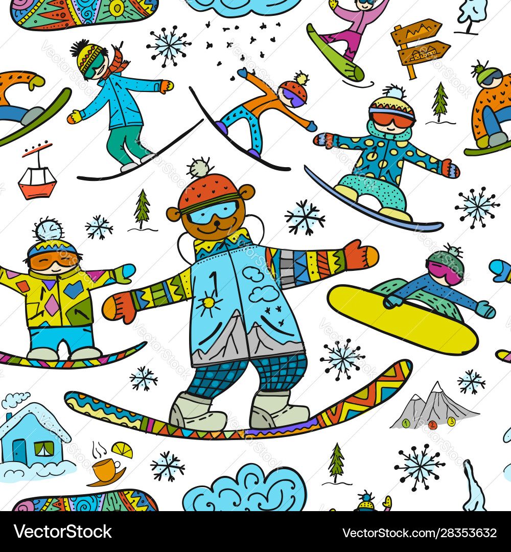 Snowboard Pattern - Winter Fun Royalty Free Vector Image