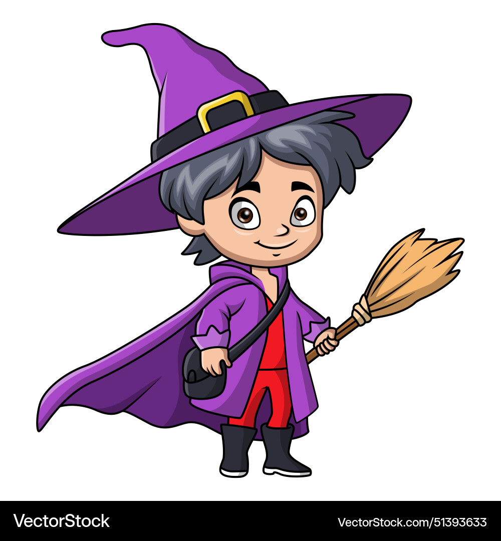Cute boy cartoon wearing costume witch Royalty Free Vector