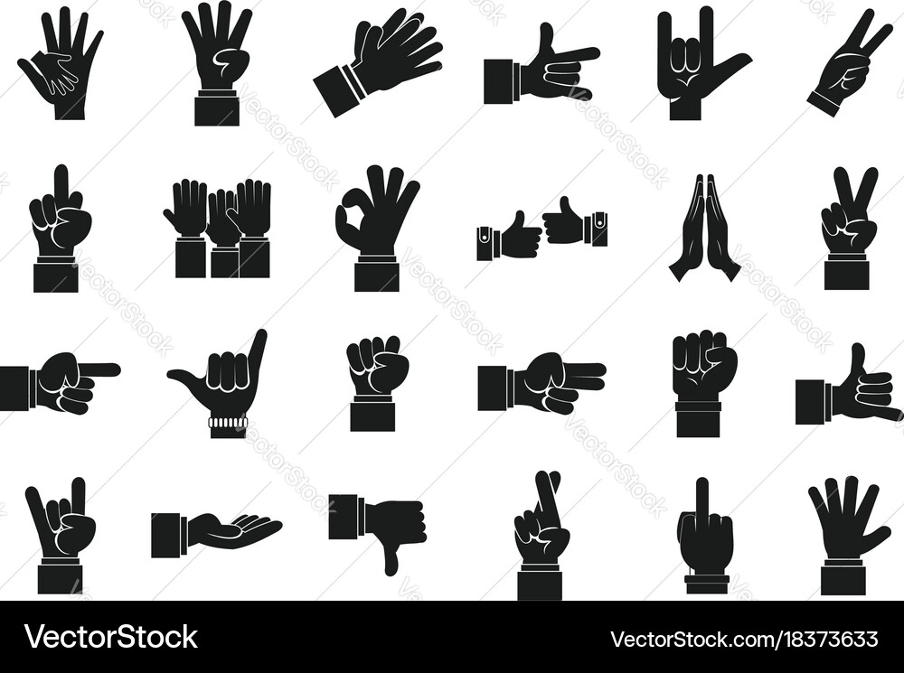 Hand sign icon set simple style Royalty Free Vector Image