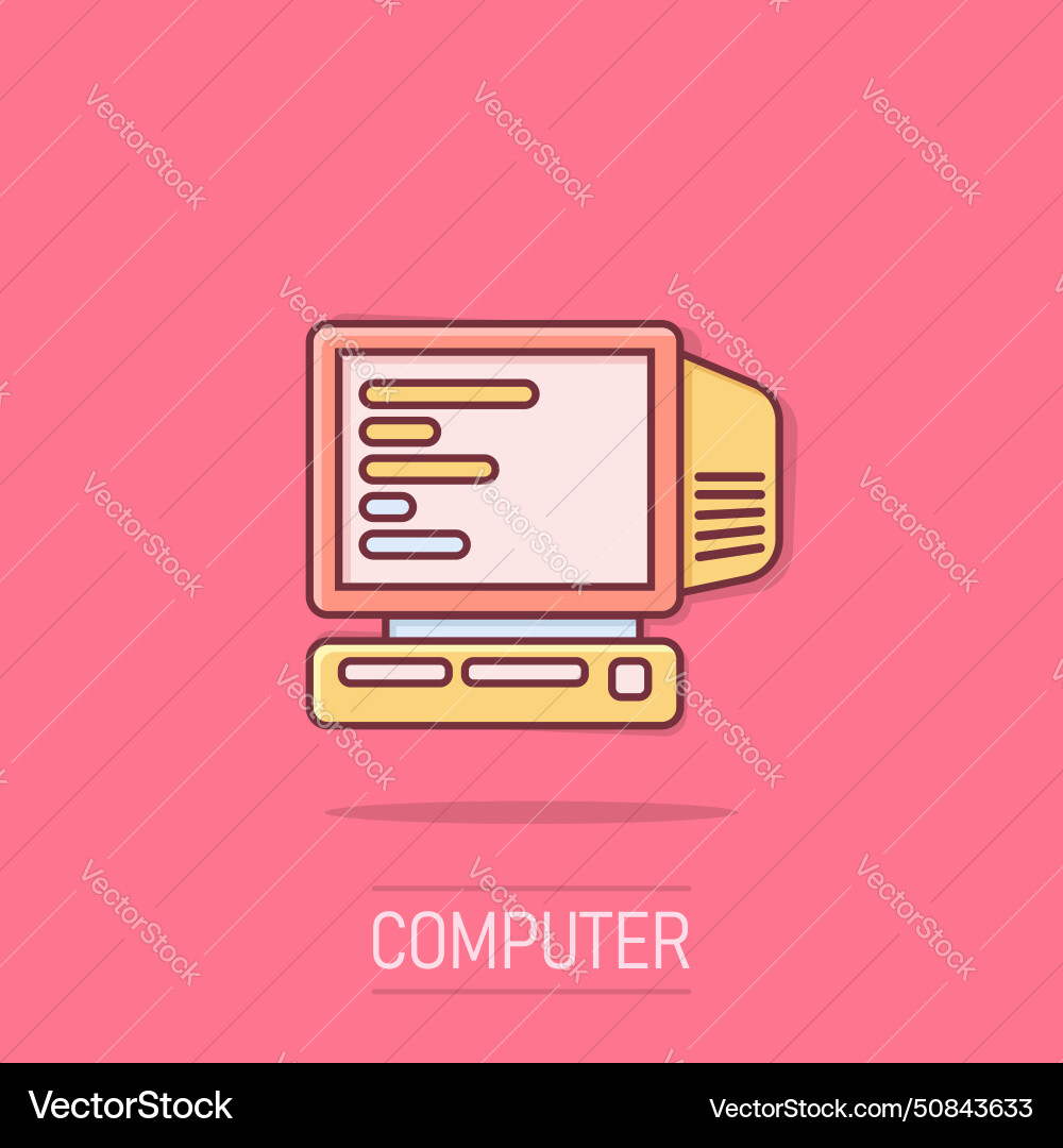Personal computer in comic style desktop pc Vector Image