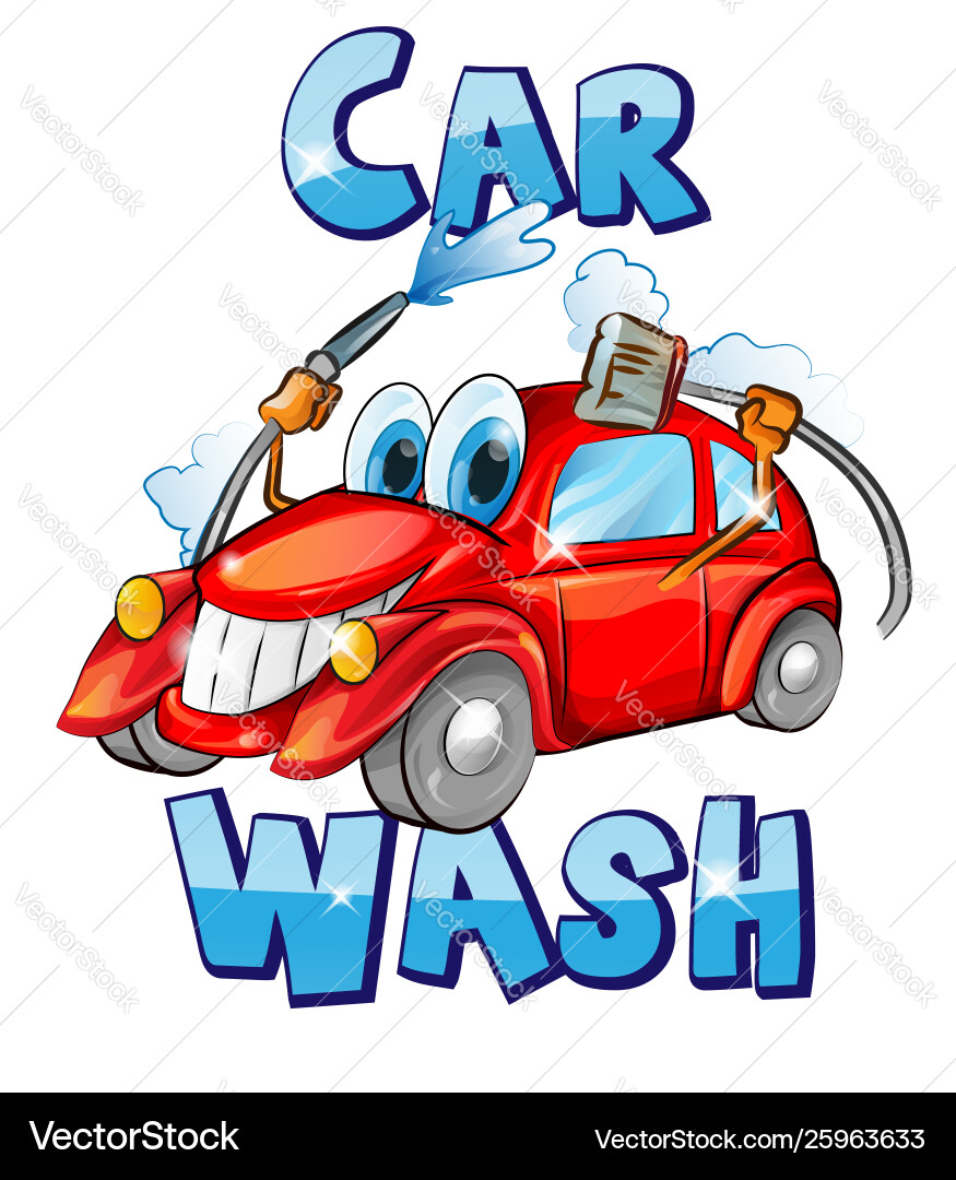Sign car wash character cartoon Royalty Free Vector Image