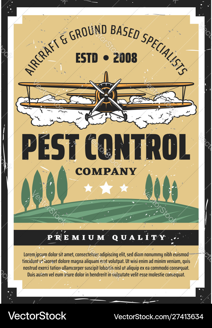 Biplane crop duster and farmland pest control Vector Image