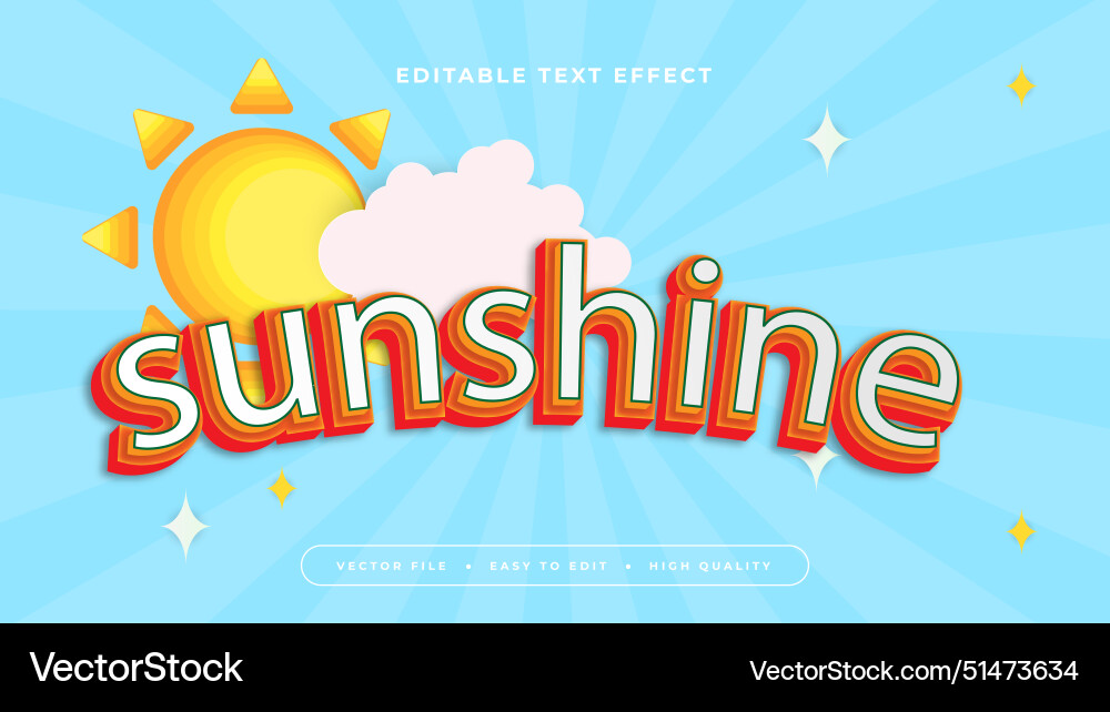 Colorful sunshine 3d editable text effect - font Vector Image