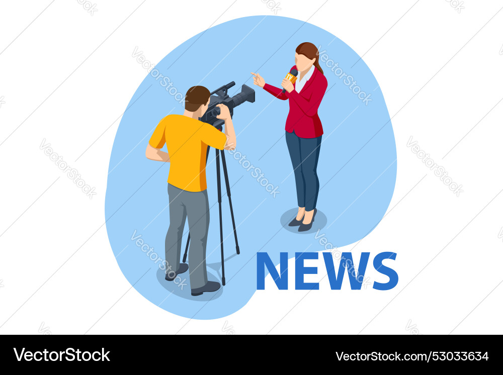 Isometric tv live news show host interview Vector Image