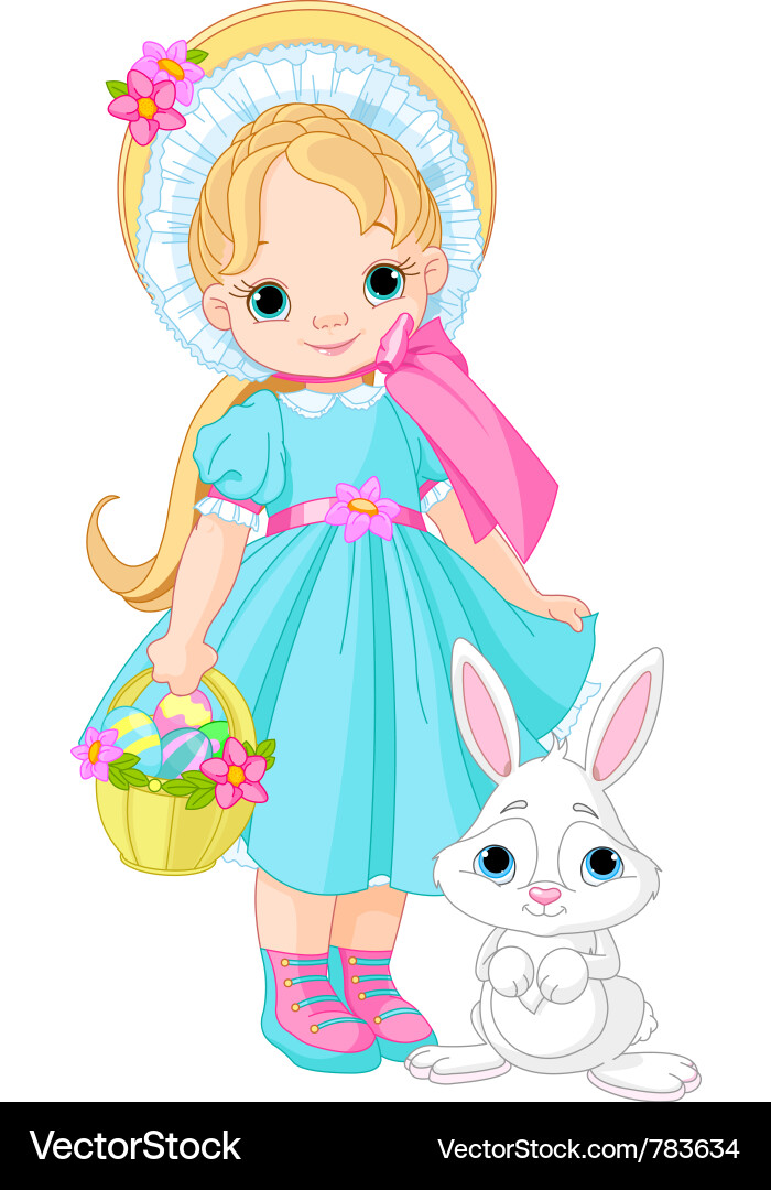 Little girl with easter rabbit Royalty Free Vector Image