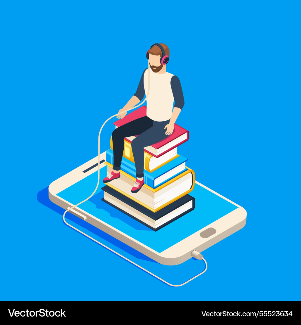 Online education isometric concept with student Vector Image