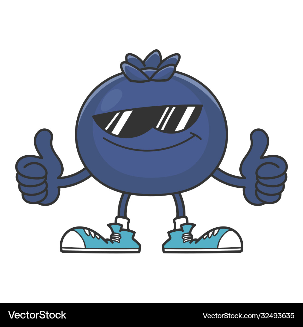 Blueberry cartoon character with sunglasses Vector Image