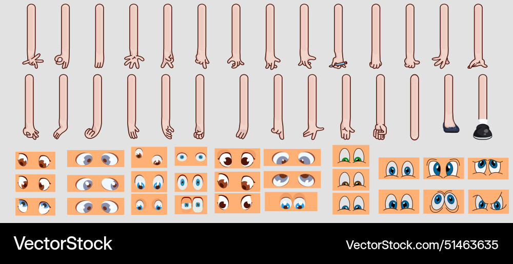 Cartoon hands and eyes comic arms with four Vector Image