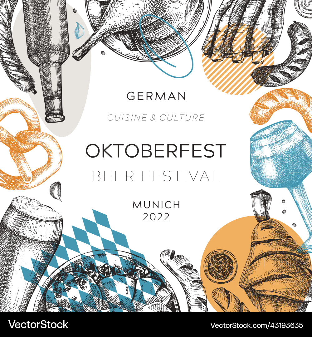 Oktoberfest background german food and drinks Vector Image