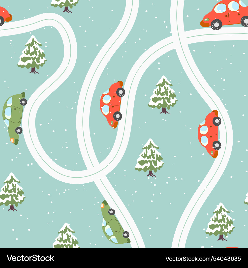 Seamless pattern with cute cars christmas tree Vector Image
