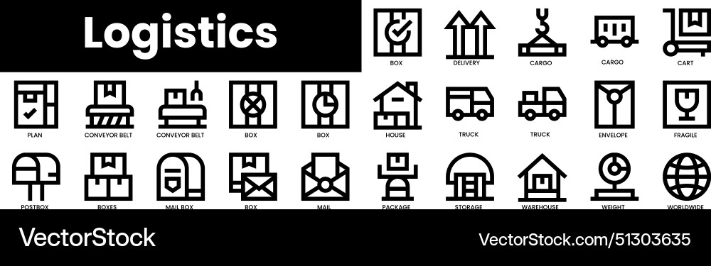 Set of outline logistics icons minimalist thin Vector Image