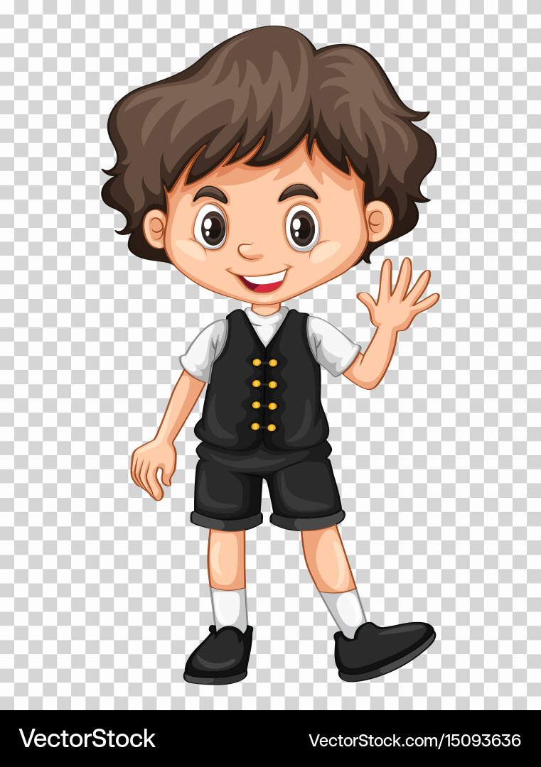 Cute boy waving hand on transparent background Vector Image