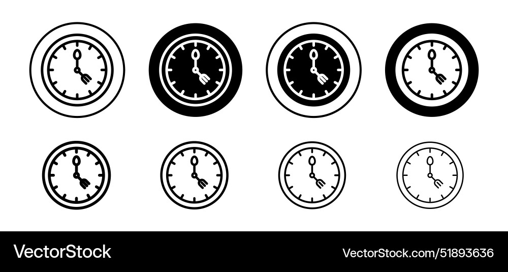 Lunchtime icon set collection lunchtime outline Vector Image