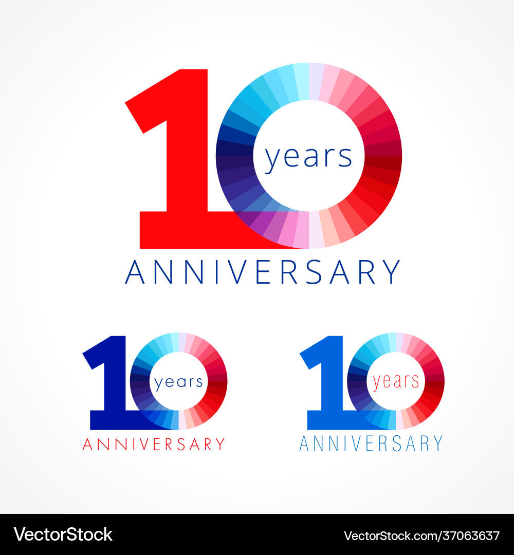10 anniversary red blue logo Royalty Free Vector Image