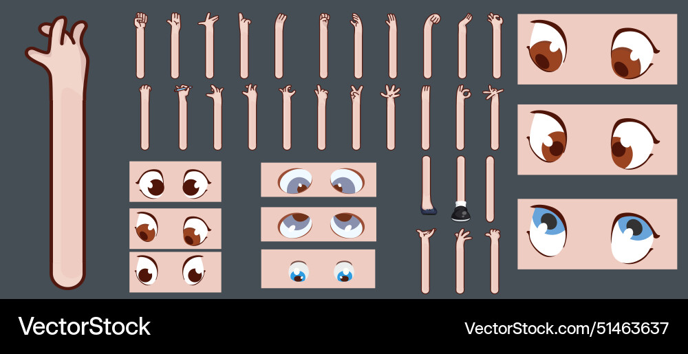 Cartoon hands and eyes comic arms with four Vector Image