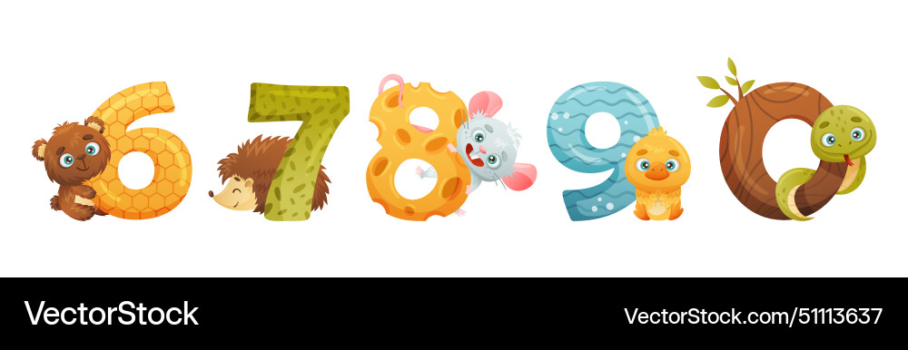 Funny animal with numbers and numeral set Vector Image