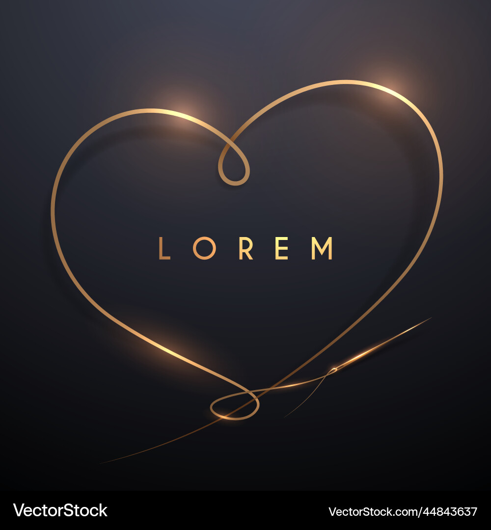 Golden thread with needle in heart form Royalty Free Vector