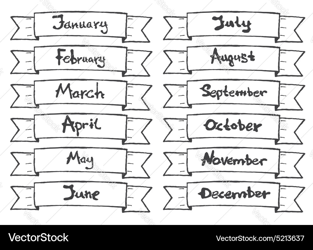 Hand drawn ribbon with months Royalty Free Vector Image