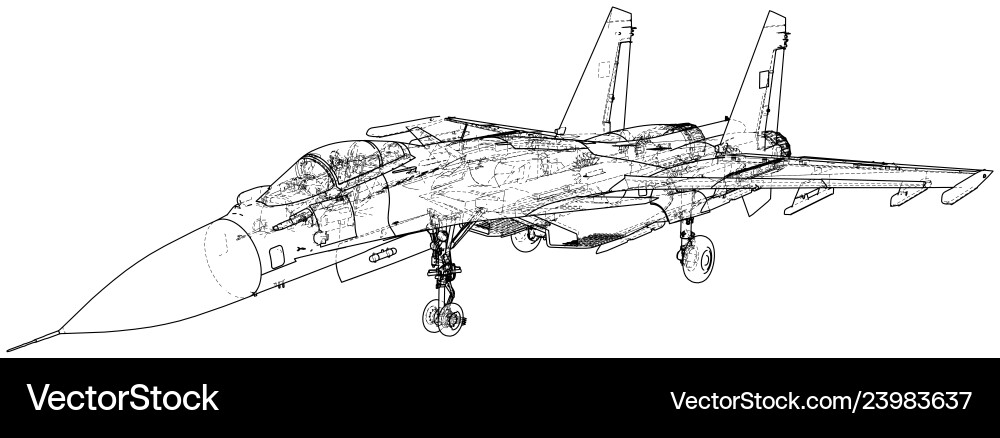 Russian jet fighter aircraft wire-frame Royalty Free Vector