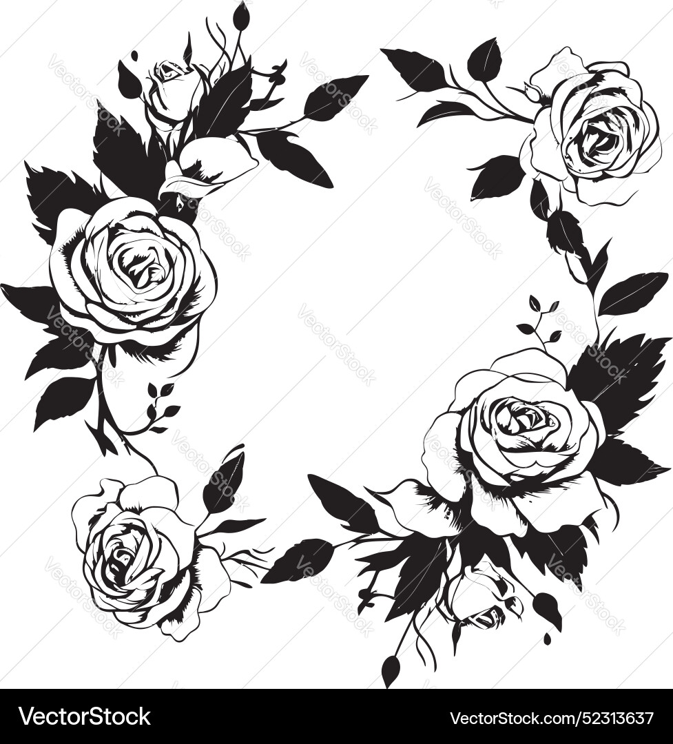 Sleek floral silhouette graphics rose noir border Vector Image