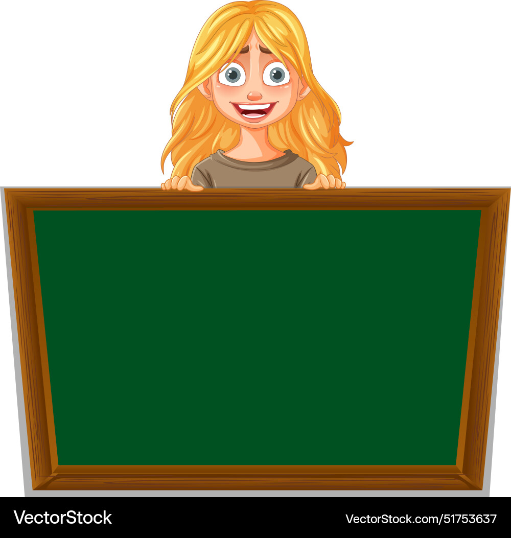 Smiling girl with a blank green chalkboard Vector Image