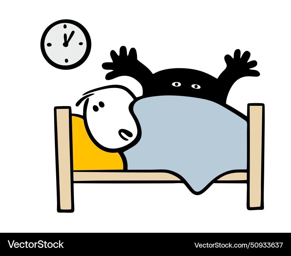 Stickman is lying on bed under the covers Vector Image